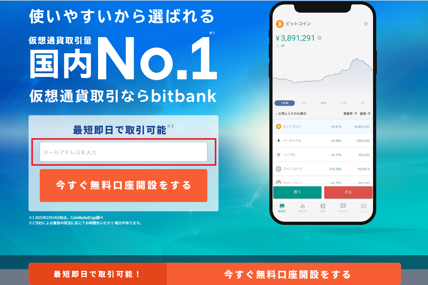 bitbank（ビットバンク）の口座開設及び購入方法を簡単に解説します。
